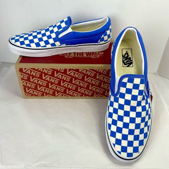 Vans | Shoes | New Vans Classic Slip On Checkerboard Blue White Shoe ...